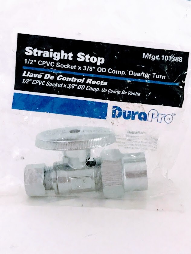 TWO (2) DuraPro Quarter Turn Straight Stop, 1/2 in. CPVC Socket x 3/8 ...