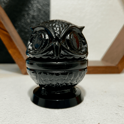 Vintage Fenton Glass Wise Owl Decision Maker Black Trinket Dish Swivel ...