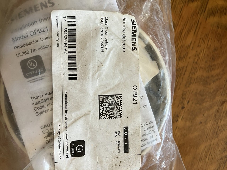 SIEMENS OP921 - Fire Alarm Photoelectric Addressable Smoke Device | eBay