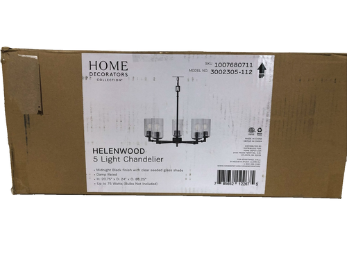 Home Decorators Helenwood 5-Light Matte Black Chandelier with Seeded ...