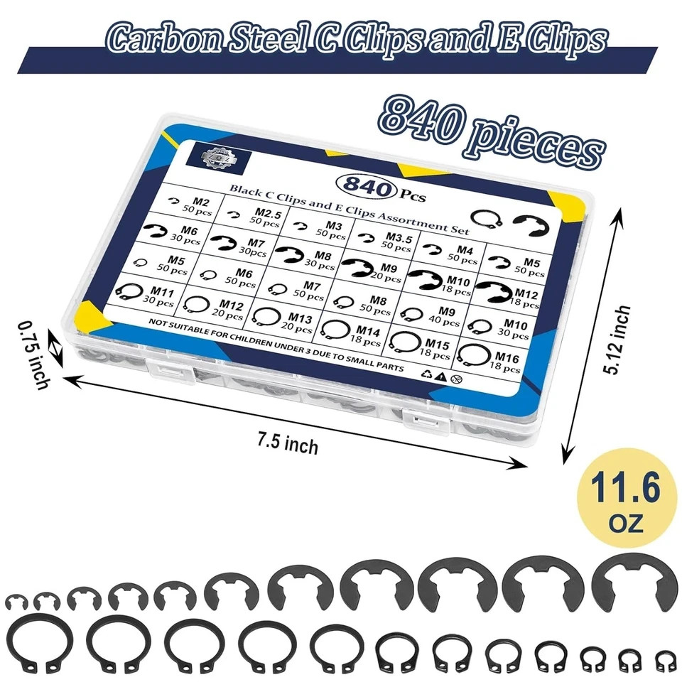 ZQZ 840Pcs C Clips Assortment Black carbon 840pcs e-clips+c-clips, | eBay