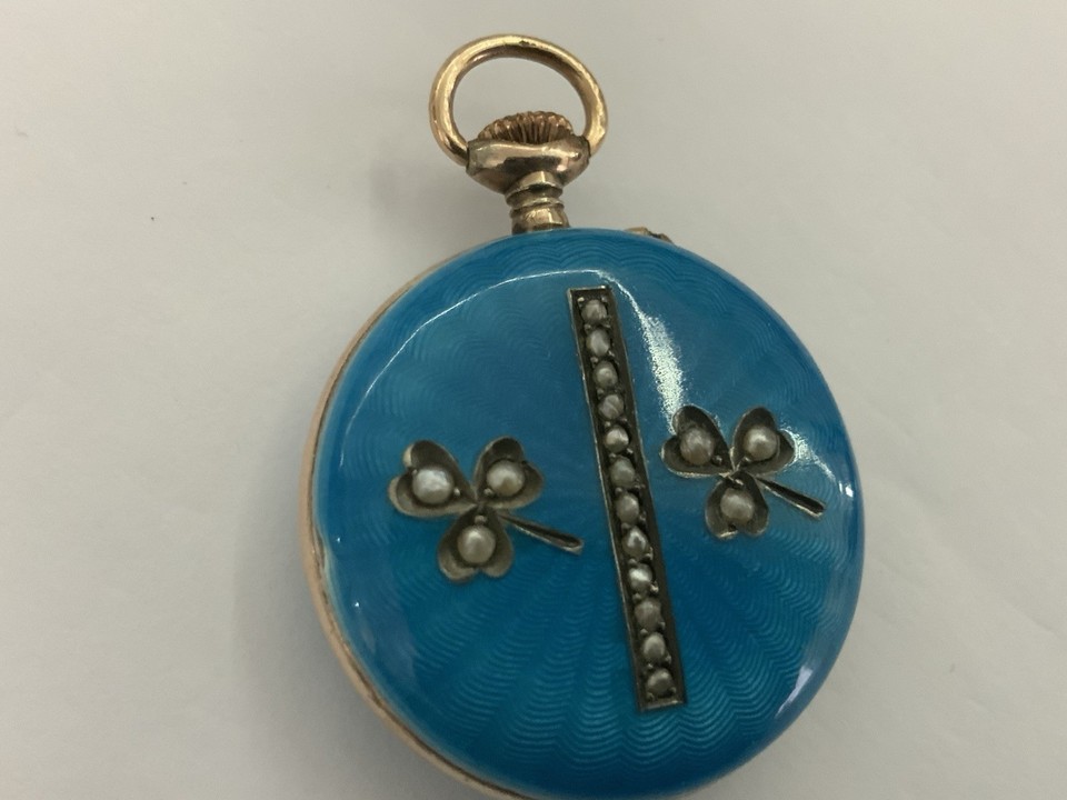 Antique Sterling Silver .800 Light Blue Guilloche And Seed Pearls Watch ...
