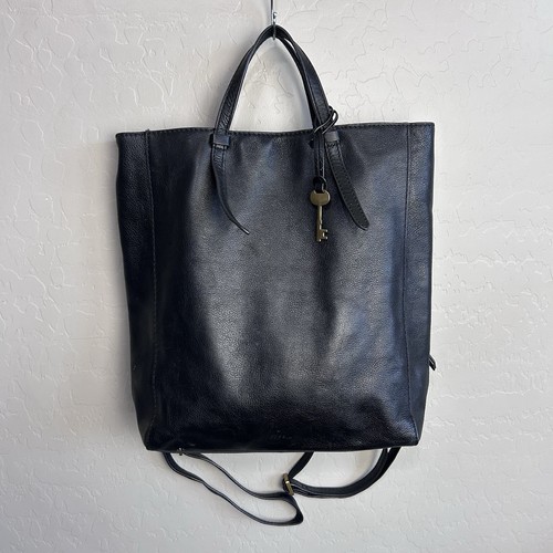 Fossil Camilla Leather Convertible Backpack Bag Adjustable Purse Black ...