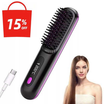 Travel Cordless Straightener Brush Fast Heating USB Rechargeable Comb ...