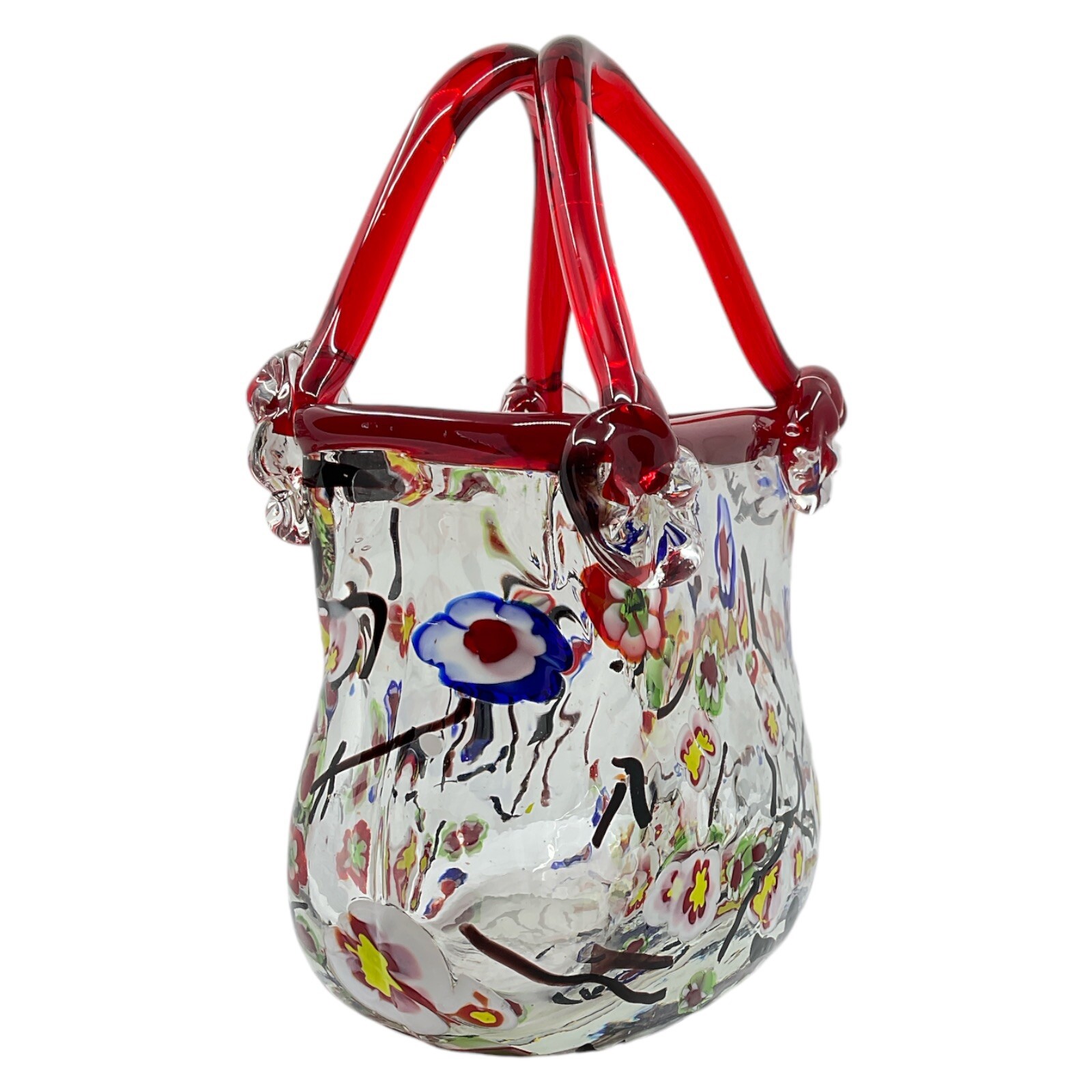 Murano Style Millefiori Red Art Glass Clutch Bag Purse Vase | eBay