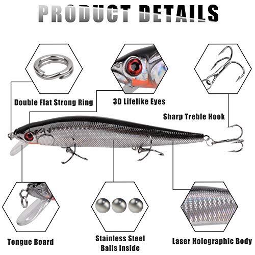 Saltwater Fishing Lures Kit 5in Minnow Plugs Topwater Crankbaits Popper ...