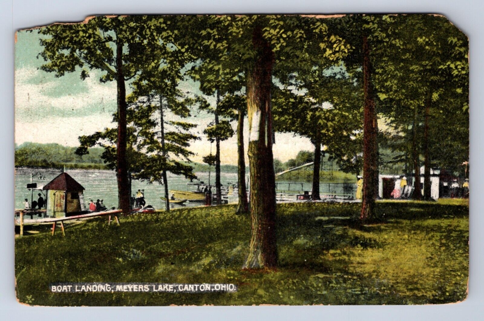 VINTAGE BOAT LANDING MEYERS LAKE CANTON OHIO 1909 NEW BERLIN POSTCARD ...