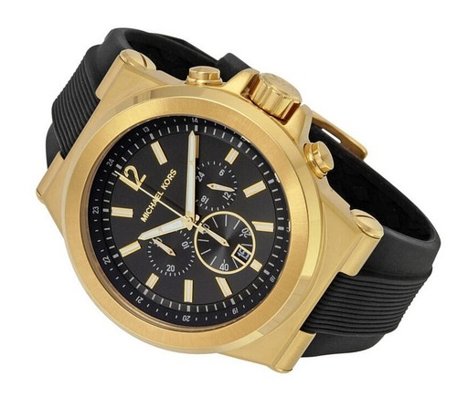 New Michael Kors MK8445 Men's Dylan Quartz S. Steel Black Silicone ...