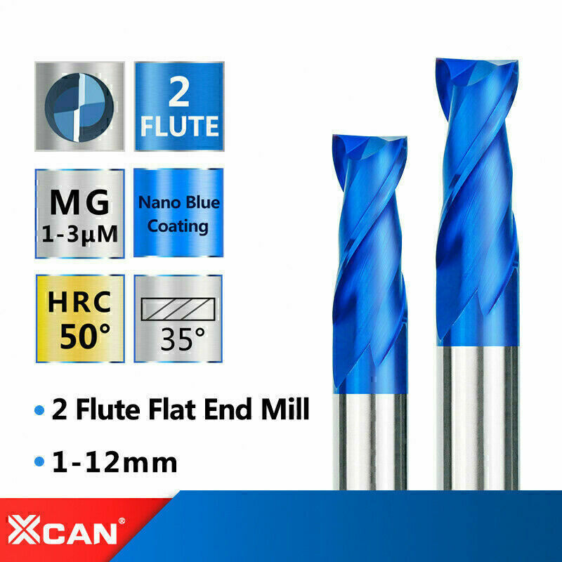 2F 1-12mm Flat End Mill Nano Blue Coated CNC Machining Centers Carbide ...