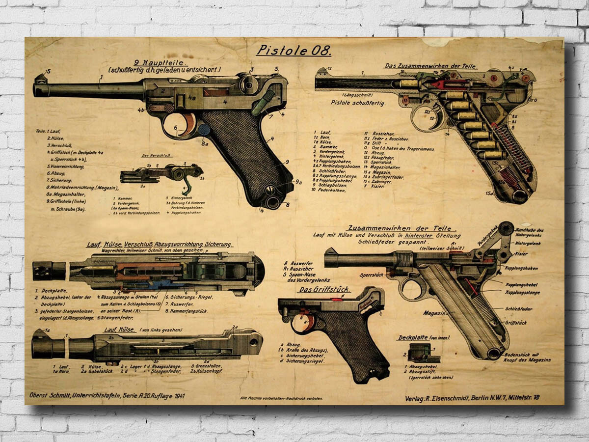New Luger Pistol Patent Blueprint Gun Chart Canvas Poster D- 941 | eBay