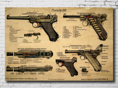 New Luger Pistol Patent Blueprint Gun Chart Silk 14x21 24x36 Poster D ...