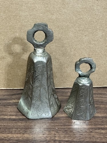 Vintage Small Etched Brass Bell Mini Handbell - Asian Inspired / Floral ...