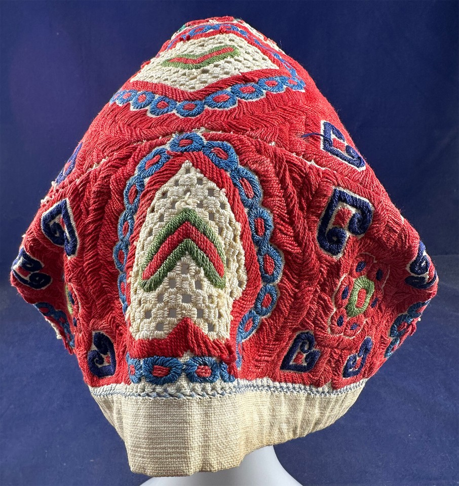 Antique Slovak Kroj Folk Costume Linen Hand Embroidered Heart Headdress ...