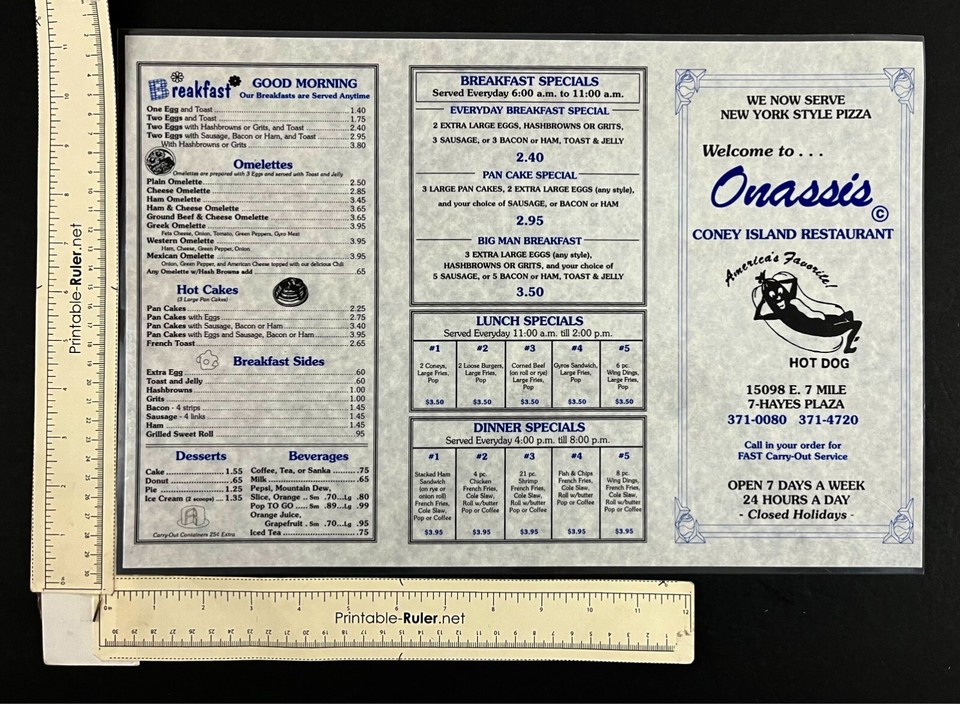 1990s Detroit MI Onassis Coney Island Restaurant New York Style Vintage ...