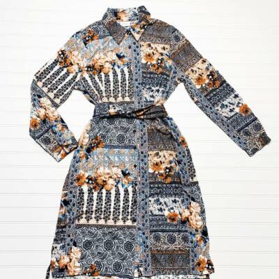 Lularoe WOMENS Ellie shirt dress blue yellow patchwork Small S NWT | eBay
