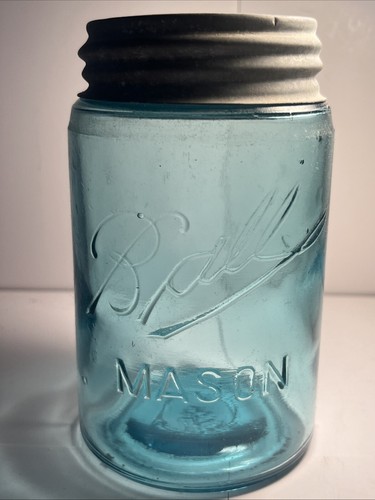 Ball Mason Jar Triple L Script Pint Aqua Blue Glass 1900-1910 Antique ...
