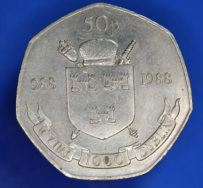 Irish EIRE Ireland 1988 Fifty Pence 50p coin, Dublin Millennium [30803 ...