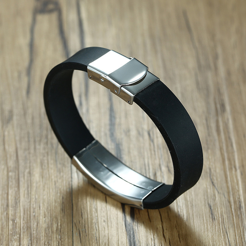 Men's Silicone Bracelet Male Stainless Steel Personalized Band Bangle ...