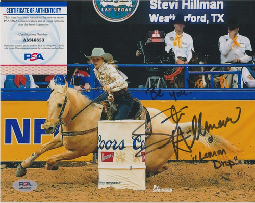 STEVI HILLMAN Rodeo Signed AUTO Photo 8x10 PSA/DNA COA PRCA NFR BARREL ...