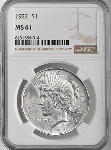 1922-P $1 PEACE SILVER DOLLAR MINT STATE NGC MS61 #8131586-014 FRESHLY ...