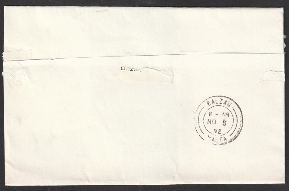 Malta Postal History Wrapper 1992 Parcel Label QRENDI SPO MALTA ...