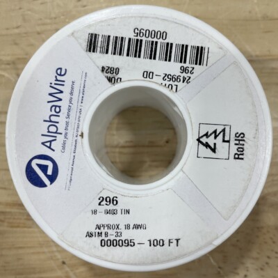 Alpha Wire 296 SV005 Hook-up Wire, 18AWG Bus Bar Wire, 100ft Spool ...