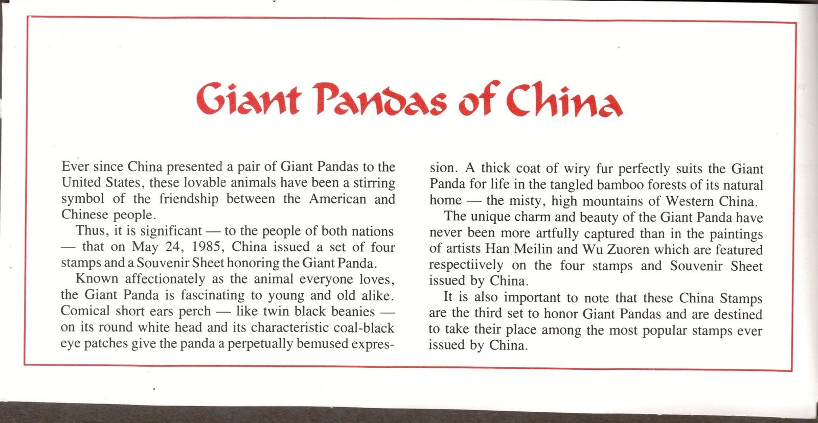 China Scott 1983 - 1987 Präsentationspaket des Riesenpandas #02 ...