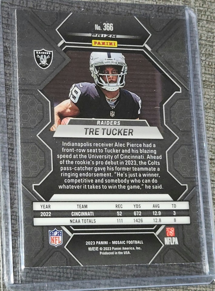 2023 Panini Mosaic Football RC Rookie TRE TUCKER Red PRIZM #366 RAIDERS ...