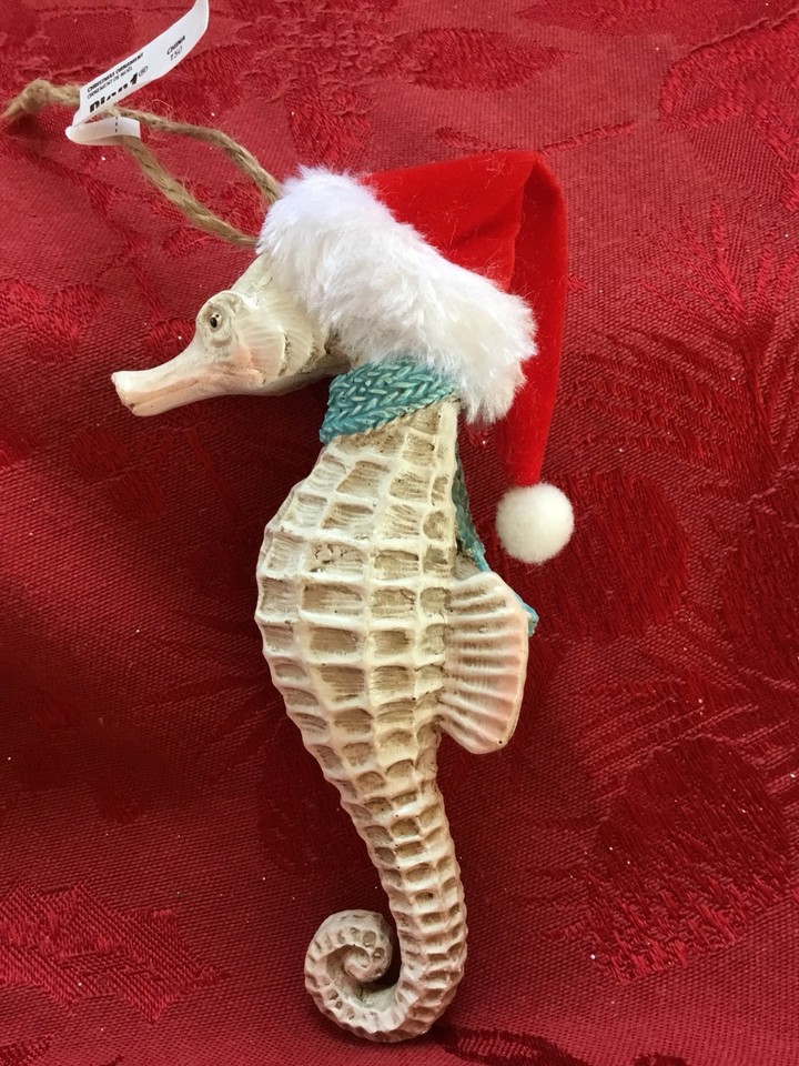 NEW FLAWLESS Stunning PIER 1 IMPORTS Ivory SANTA SEAHORSE Christmas ...