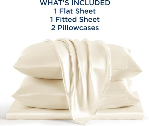 Satin Sheets King Size - Similar to Silk Sheets, 4 Piece, Cream | eBay