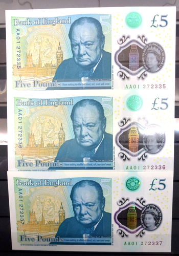 3 Consecutive AA01 £5 Notes Genuine GBP Five Pound notes. RARE in this ...