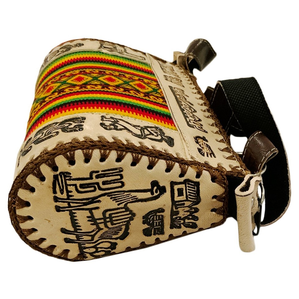 NEW PERU CUSCO WOMEN'S TEXTILE FABRIC EMBOSSED LEATHER BOHO PURSE ...