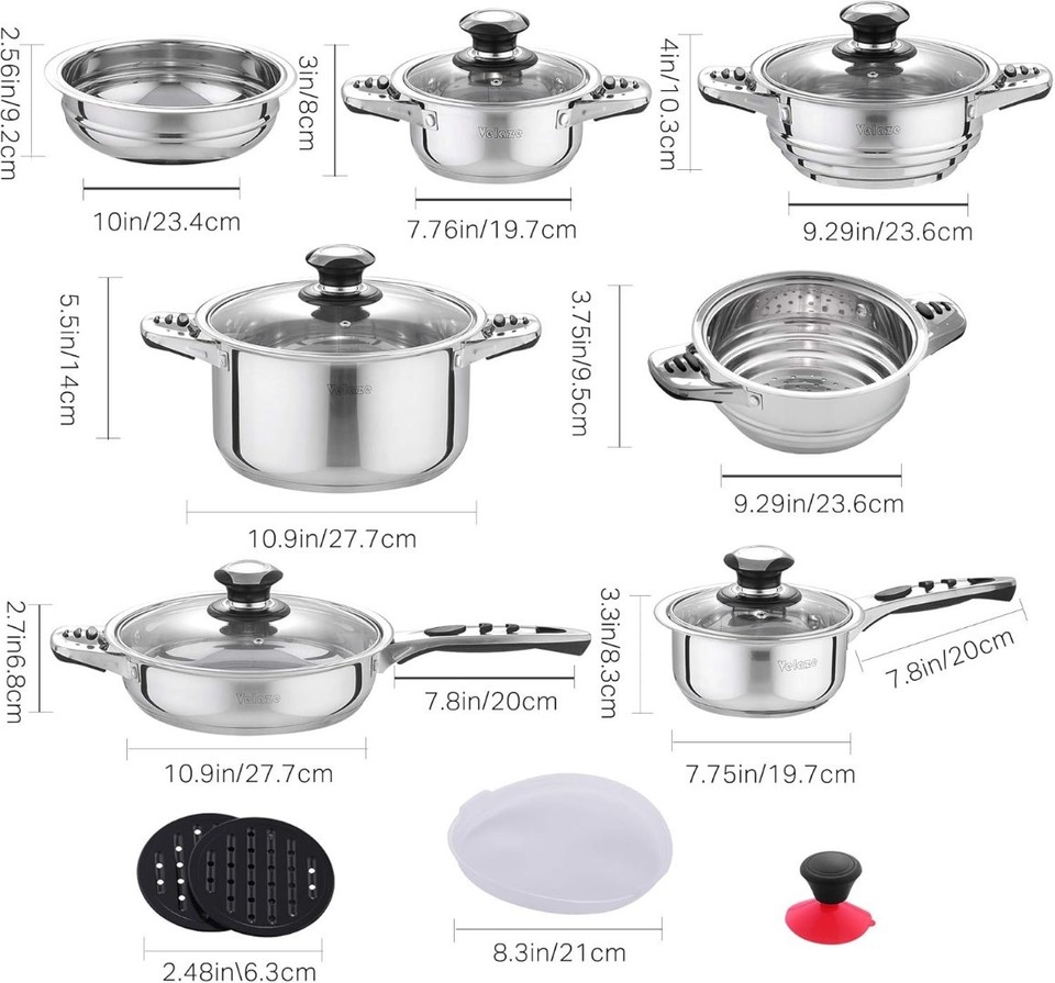 Cookware Set 16PCS Pots & Pans Stainless Steel Induction AUCTION NEW ...