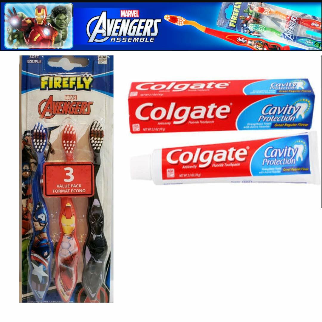 Toothbrush Pack (3) Toothpaste Kit Features Avenger Characters Iron Man ...