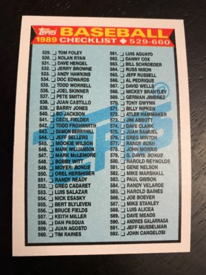 1989 Topps #619 CHECKLIST 529-660 Unmarked Mint BASEBALL QTY Avail Look ...