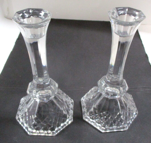 Pair of Glass / Crystal Candlesticks 8" Tall .. Small Chip | eBay