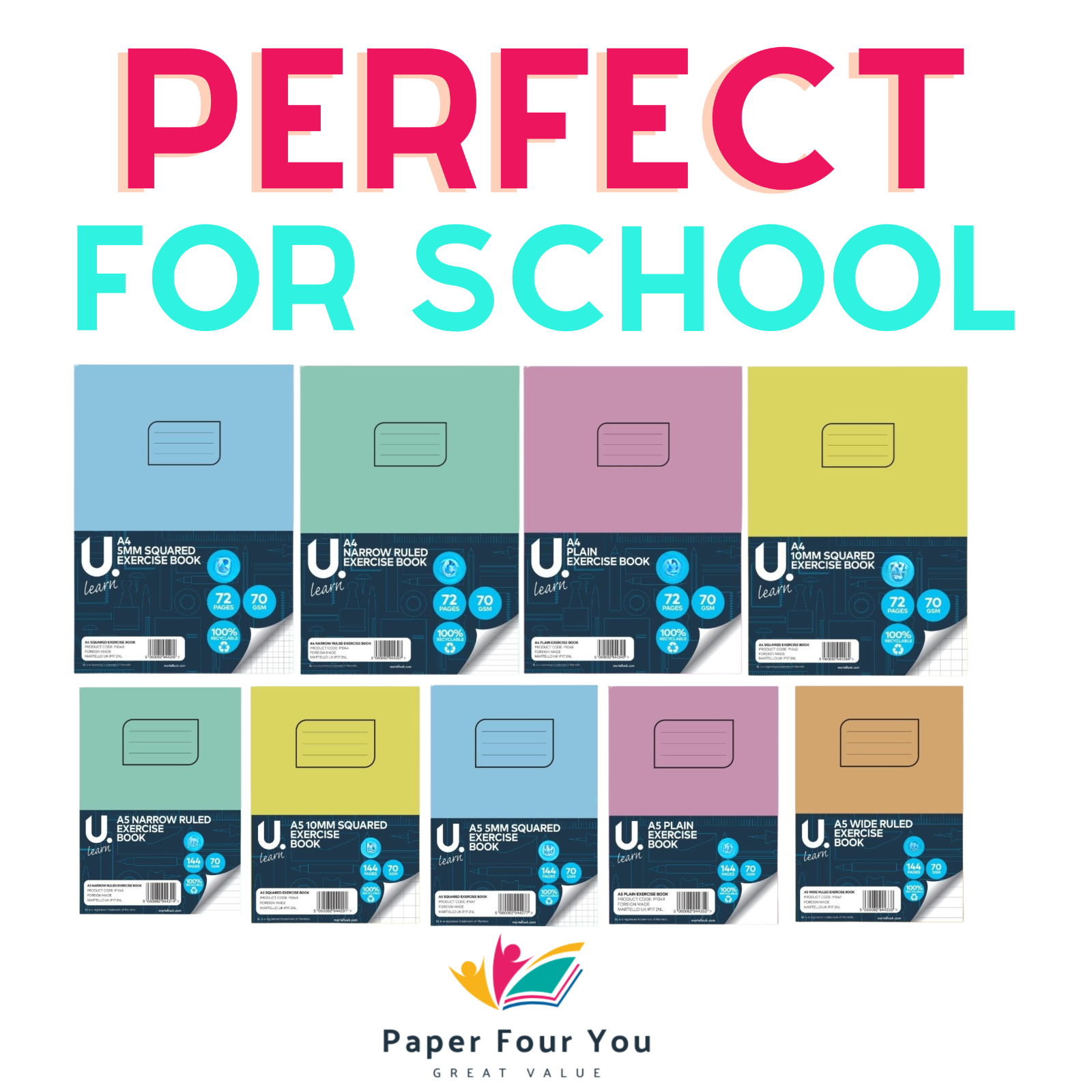 A4 A5 Exercise Books - 72 - 144 Page School Notebooks Homework - Choose ...