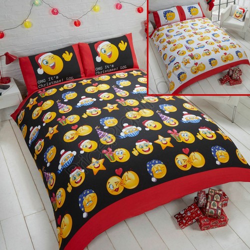 XMAS ICONS SINGLE DUVET COVER & PILLOWCASE SET EMOTICON SMILEY FACES ...