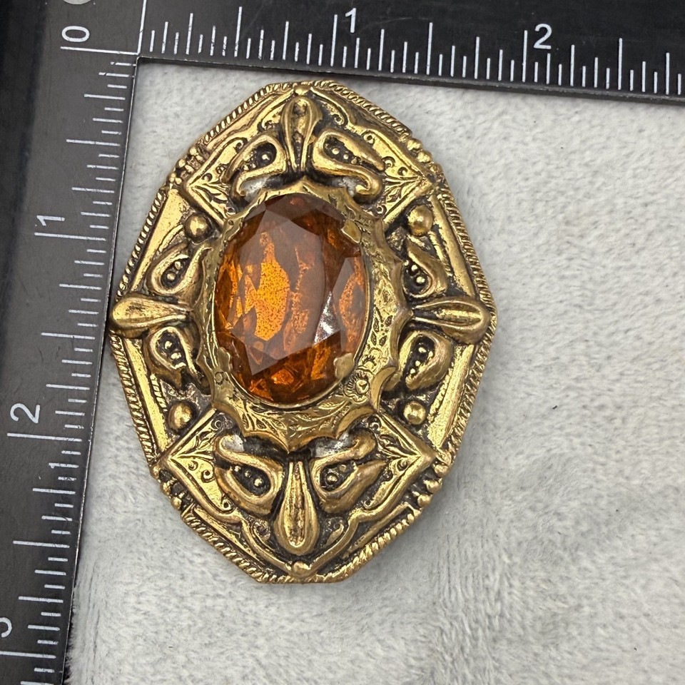 Vintage Rhinestone Brooch Sash Pin Repoussé Gold Tone | eBay UK