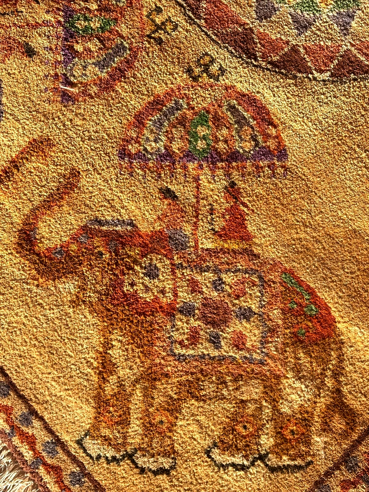 Hand-woven India Jaipur mandala rug Elephant Oriental wool carpet 5' 9 ...