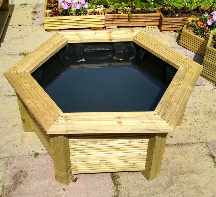 Hexagonal Raised Pond Large Wooden Garden Water Feature Gardening Gift ...