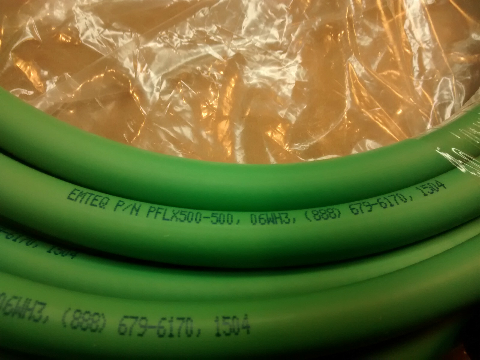 25' of EMTEQ PFLX500-500 RF Coaxial Cable Green .50" D 50 ohms MIL-C-17 ...