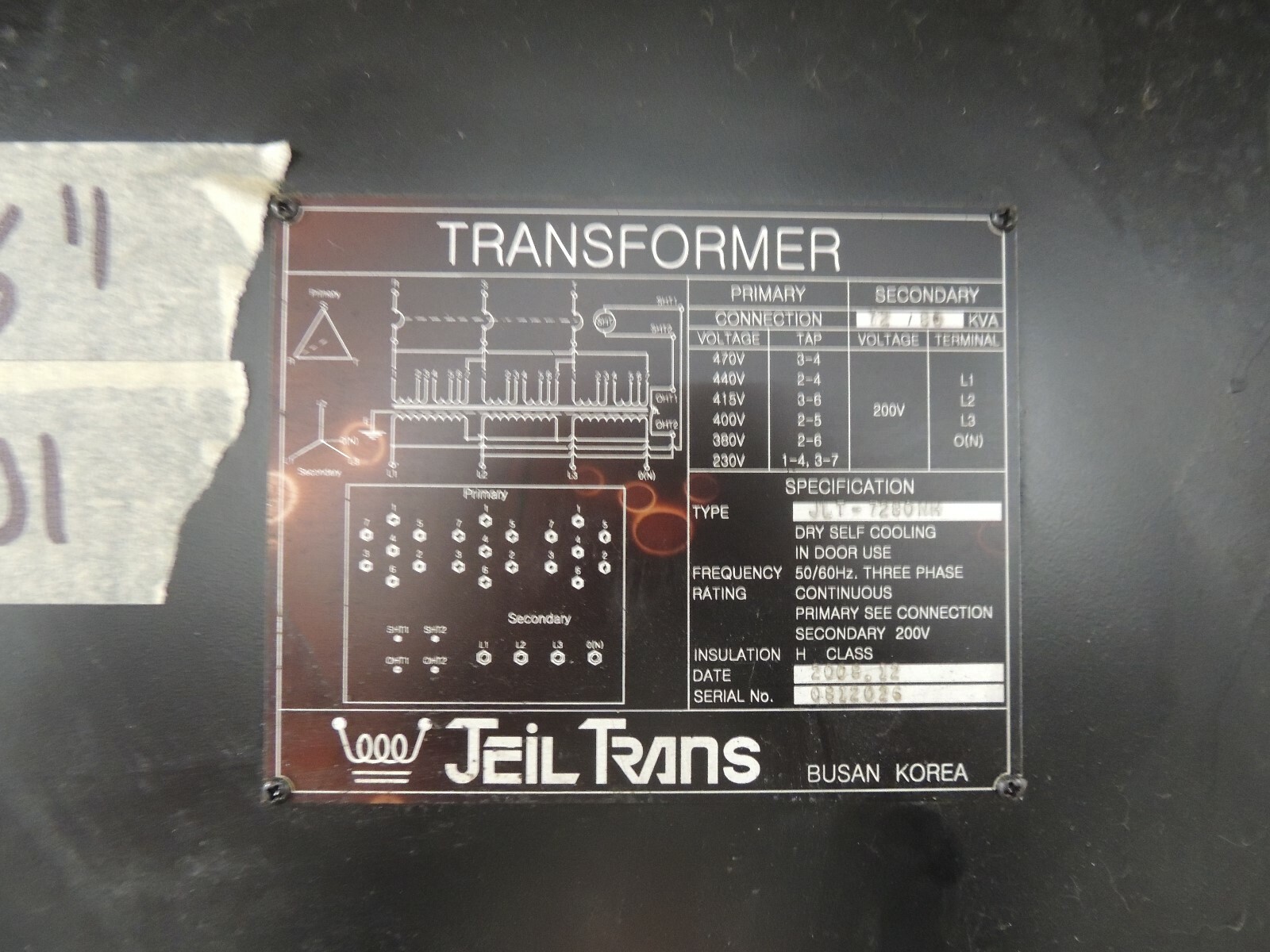 72/80 KVA TRANSFORMER, JEIL TRANS, PRIMARY 470-230V, SECONDARY 200V | eBay