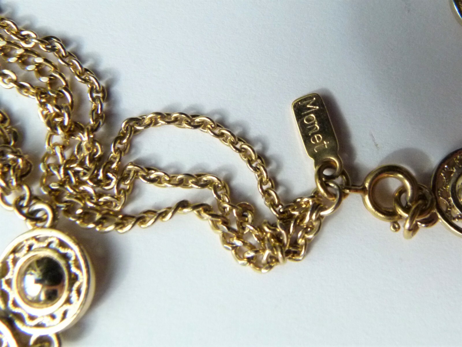 Vintage MONET Signed EXTRA LONG CHAIN NECKLACE Gold T… - Gem