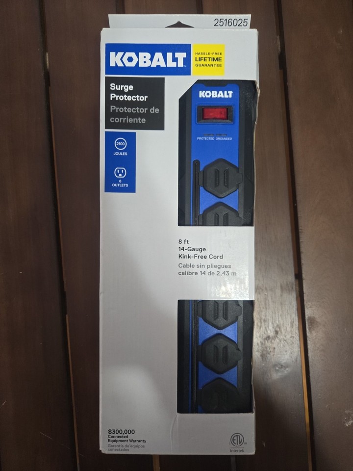 Kobalt 8-ft 6-Outlet Ports Indoor Power Strip 14 Guage Cord LED On Off ...