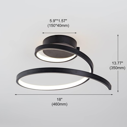 24W LED Spiral Ceiling Light, 4000K Warm, 18" Black - Bedroom/Kitchen ...
