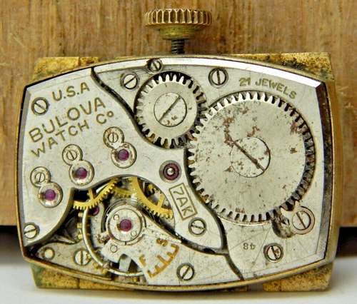 Vintage Bulova 1948 7AK 21 jewel wrist watch movement with stem & crown ...