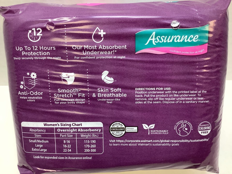 Assurance Womens Underwear, Max Absorbency, Large, 64ct, Free Shipping ...
