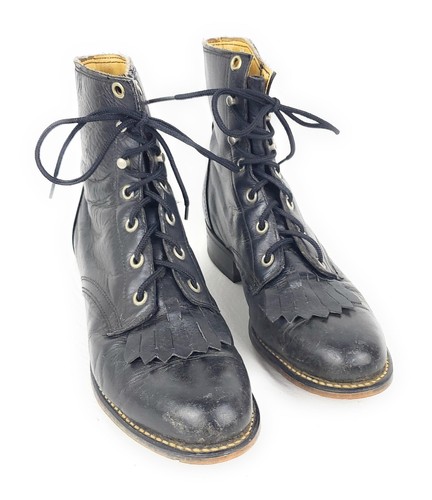 Laredo Roper Boots Sz 7M Roper Lace Up Black Cowgirl Western Rodeo ...