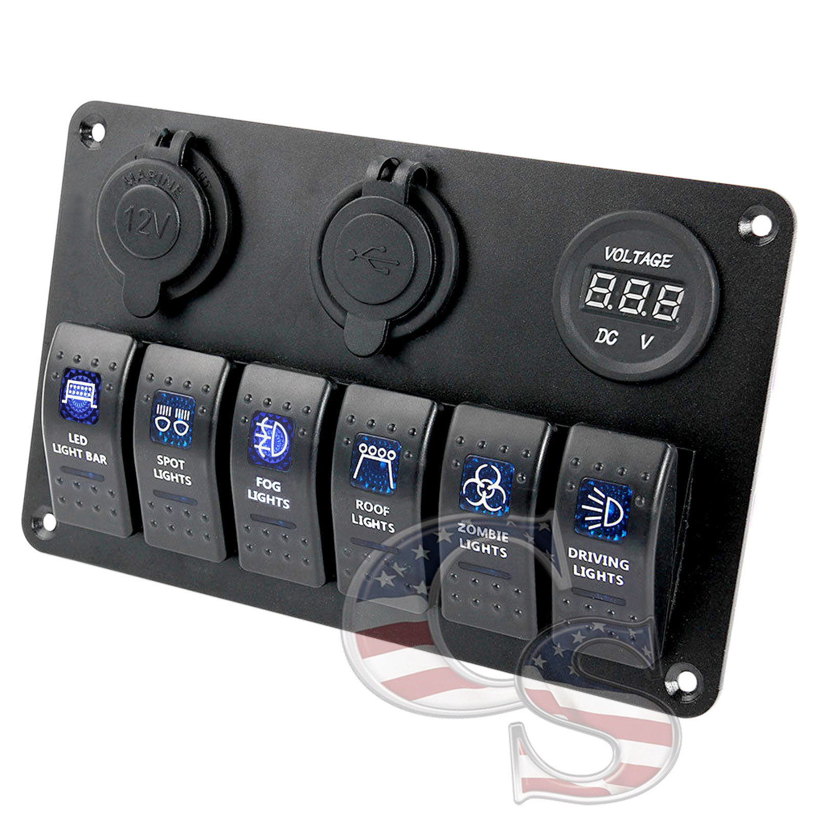 Car Marine Boat 6-Gang Waterproof Circuit Blue LED Rocker Switch Panel ...